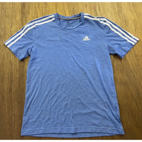 adidas | Shirts | Adidas Blue Climalite Logo Tee With Stripes On ...